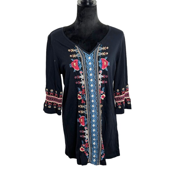 Johnny Was | Tops | Johnny Was Black Navy And Red Embroidered Tunic Euc ...